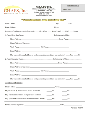 Fillable Online Before & After School Programs Forms - Chaps, Inc Fax ...