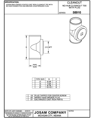 Fillable Online Cleanout: C.I. No-Hub Cleanout Tee & Plug - Josam Fax ...