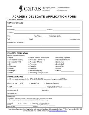 Fillable Online carasonline ACADEMY DELEGATE APPLICATION FORM Fax Email ...