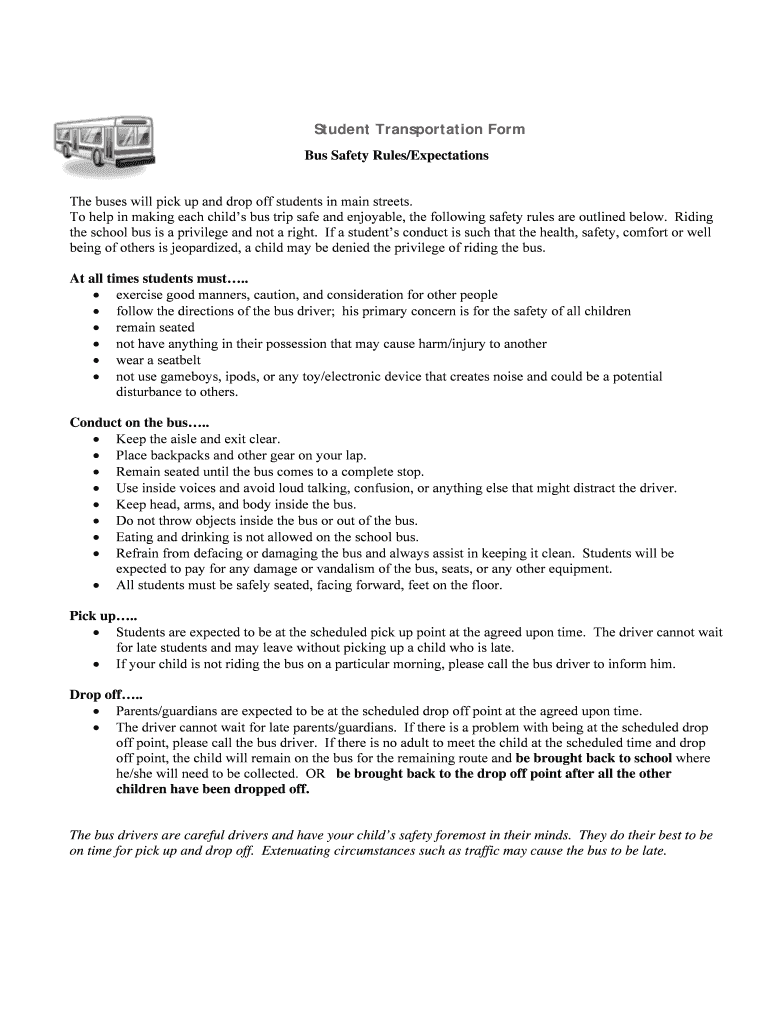 Fillable Online Student Tra Student Transportation Form Fax Email Print ...