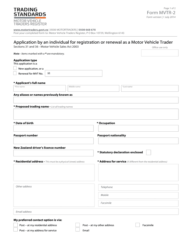Fillable Online motortraders govt BFormb MVTR 2 - Individual ...