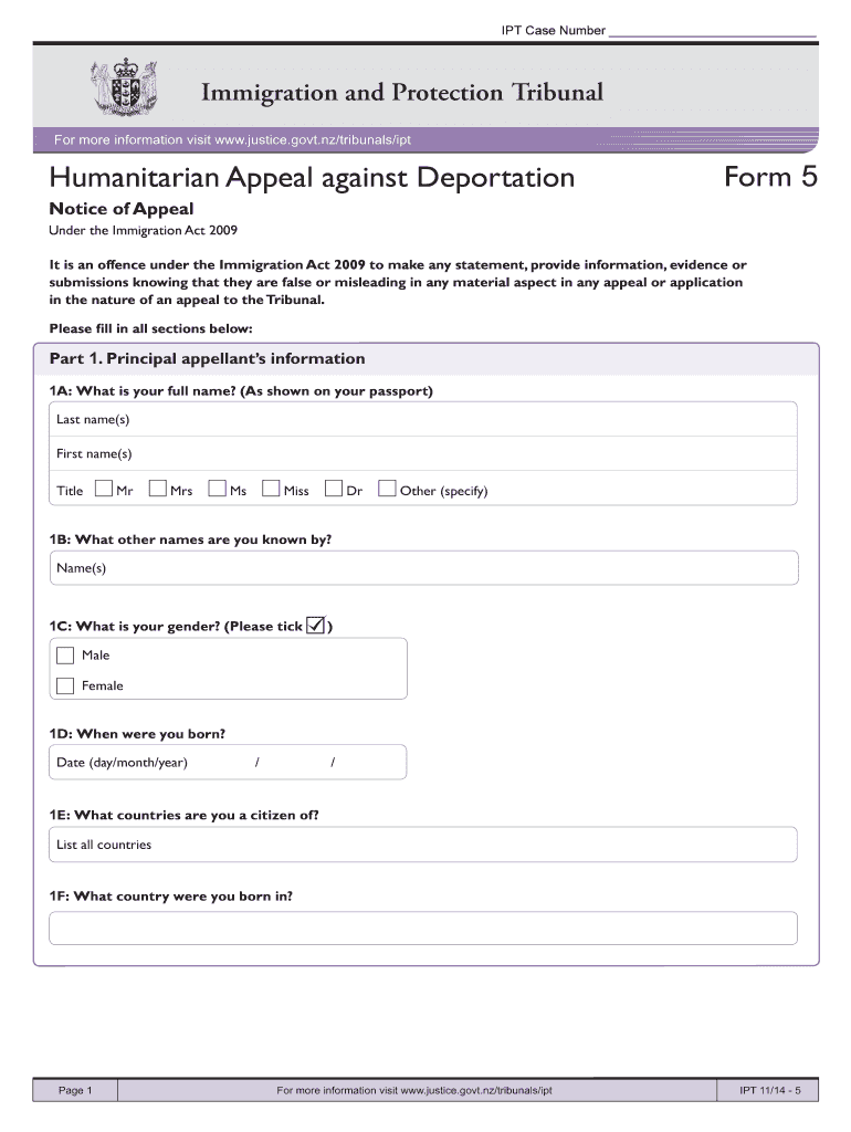 Fillable Online justice govt Humanitarian Appeal against Deportation ...