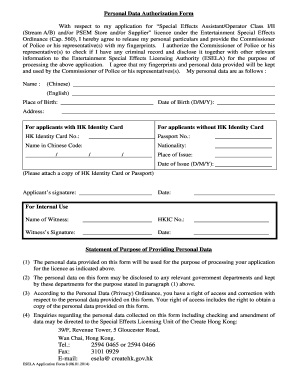 Fillable Online createhk-esela gov Personal Data Authorization Form - Fax Email Print - pdfFiller