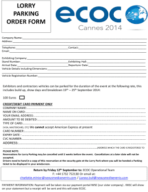 Fillable Online LORRY PARKING ORDER FORM - ecocexhibitioncom Fax Email ...