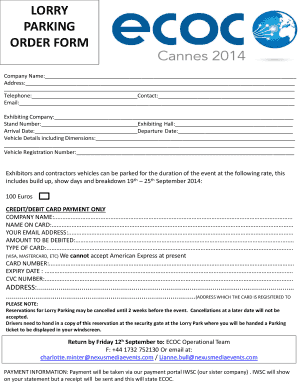 Fillable Online LORRY PARKING ORDER FORM - ECOC Exhibition Fax Email ...