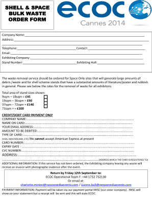 Fillable Online SHELL SPACE BULK WASTE ORDER FORM Fax Email Print - pdfFiller