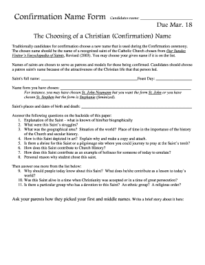 Fillable Online cathedralht Confirmation Name Form Candidates name ...