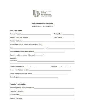 Fillable Online Medication Administration Packet Authorization to Give ...