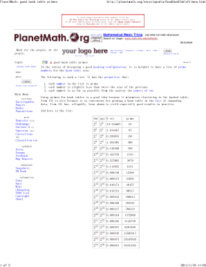 Fillable Online PlanetMath: good hash table primes Fax Email Print - pdfFiller