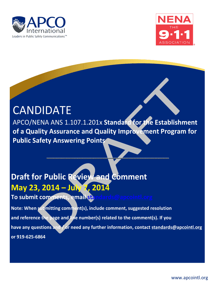 Fillable Online apcointl Standard for the Establishment of a Quality ... - APCO International ...