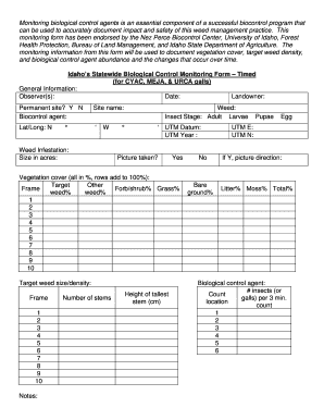 Fillable Online Idahos Statewide Biological Control Monitoring Form Fax Email Print - pdfFiller