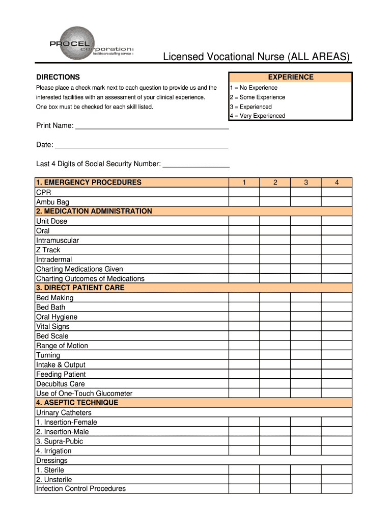 Fillable Online Licensed Vocational Nurse (ALL AREAS) - Procel Nurses ...