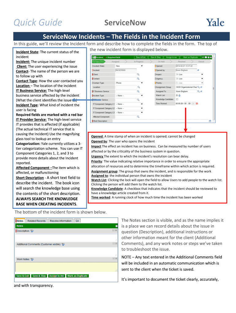 Fillable Online ServiceNow Incidents The Fields in the Incident Form ...