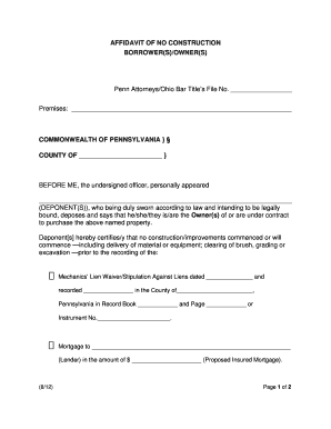 Fillable Online AFFIDAVIT OF NO CONSTRUCTION Fax Email Print - pdfFiller