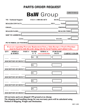 Fillable Online PARTS ORDER REQUEST - bwgroupsupportcom Fax Email Print ...