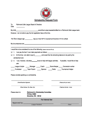 Fillable Online 2014 RLL Scholarship Request Form - Richmond Little ...