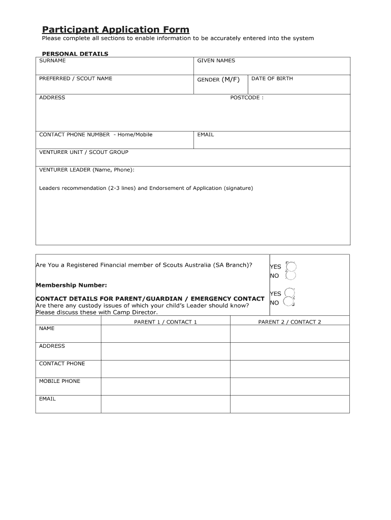 Fillable Online Application Form - About Venturer Scouts - Scouts Australia Fax Email Print ...