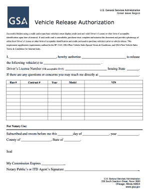 Fillable Online GSA Vehicle Release Form Fax Email Print - pdfFiller