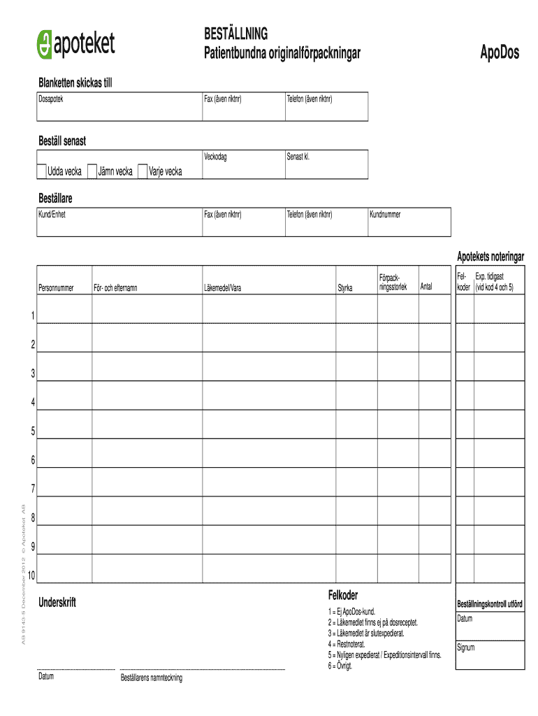 Fillable Online www2 lio AB 9143-1Bestllning-Patientbundna frpackningar ...