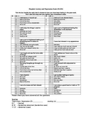 Fillable Online Hospital Anxiety and Depression Scale (HADS) Fax Email ...