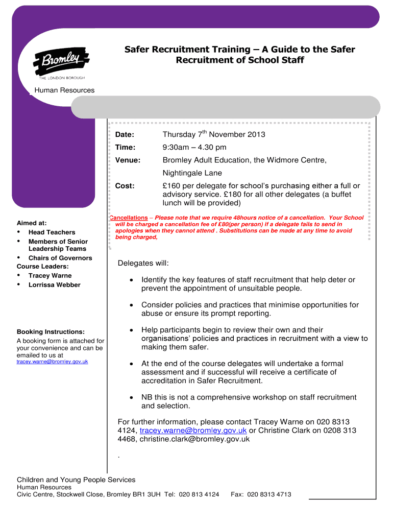 Fillable Online bromleysafeguarding Safer Recruitment Training A Guide ...