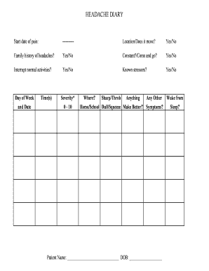 Fillable Online Copy of headache diary - bpaofwellesleybbcomb Fax Email ...