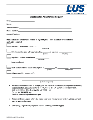 Fillable Online lus Wastewater bAdjustment Request Formb PDF ...