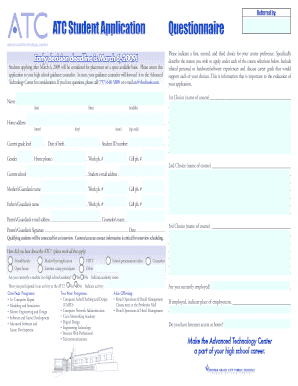 Fillable Online Referred by ATC Student Application Questionnaire Fax ...