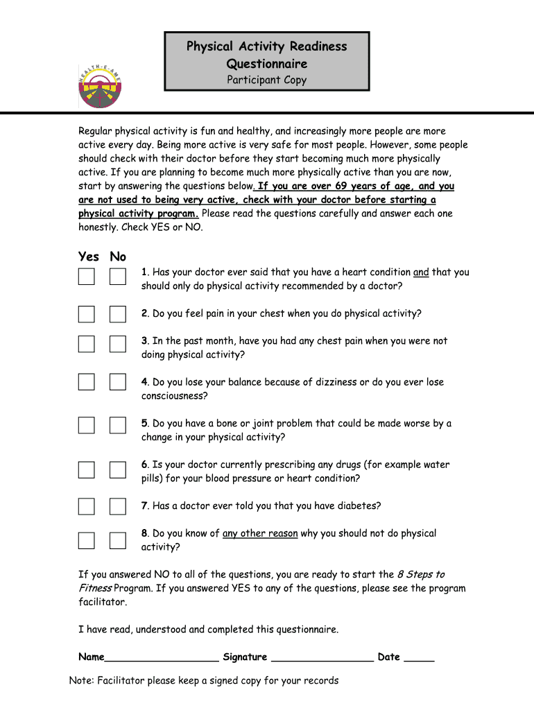 Fillable Online Physical Activity Readiness Questionnaire (pdf ...