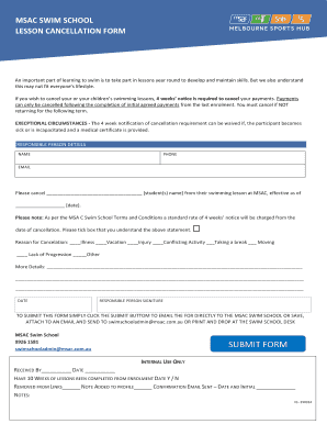 Fillable Online Lesson cancellation form - Melbourne Sports Hub Fax ...