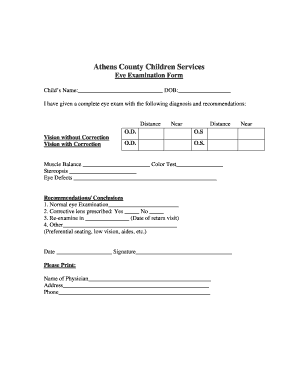 Fillable Online Eye Examination Form - Athens County Children Services ...