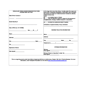 Fillable Online transplantfoundation ORGAN AND TISSUE DONOR ...