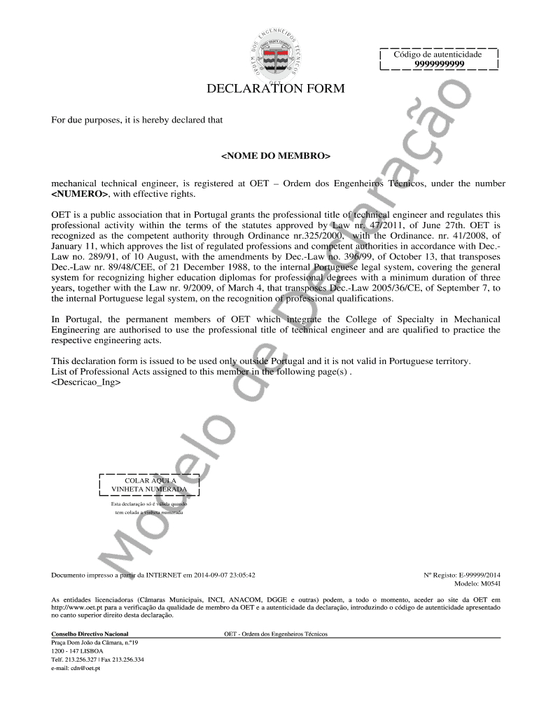 Fillable Online oet DECLARATION FORM - boetbbptb Fax Email Print ...