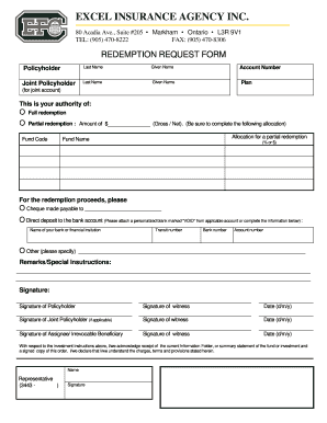 Fillable Online excelfinancialgroup Redemption Request Form.doc ...