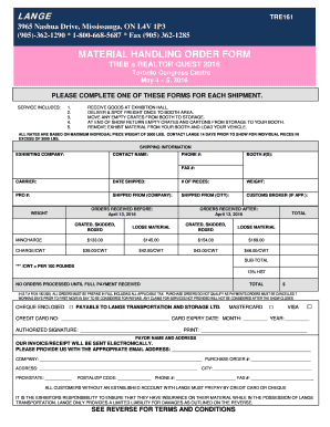 Fillable Online MATERIAL HANDLING ORDER FORM - REALTOR QUEST Fax Email Print - pdfFiller