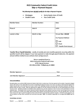 Fillable Online ircocu IRCO Community Federal Credit Union Skip Payment ...