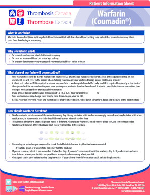 Fillable Online thrombosiscanada Patient Information Sheet Warfarin ...