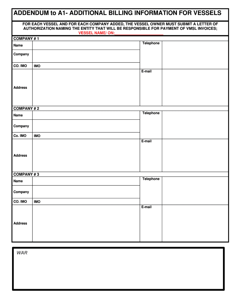 Fillable Online ADDENDUM to A1- ADDITIONAL BILLING INFORMATION FOR ...