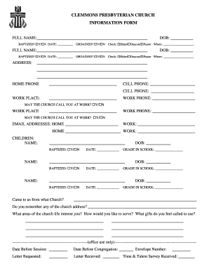 Fillable Online clemmonspresbyterian CLEMMONS PRESBYTERIAN CHURCH ...