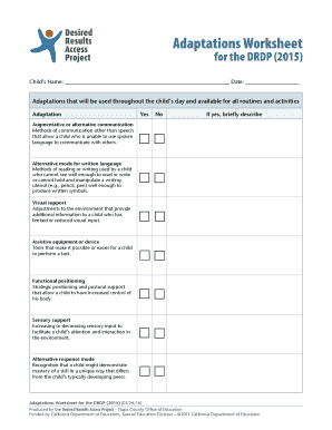 Fillable Online draccess Adaptations Worksheet for the DRDP 2015 ...