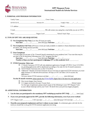 Fillable Online stevens OPT bRequestb Form Fax Email Print - pdfFiller