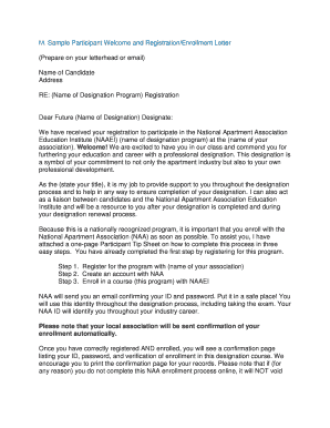 Fillable Online Sample Participant Welcome and Registration/Enrollment ...