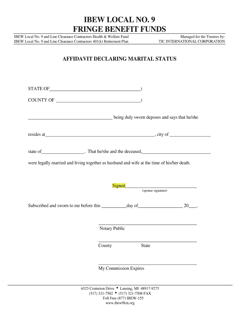 Fillable Online ibew9lctt affidavit declaring marital status.doc Fax ...