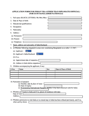 Fillable Online APPLICATION FORM FOR INDIAN VISA OTHER THAT ...