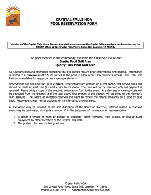 Fillable Online CRYSTAL FALLS HOA POOL RESERVATION FORM Fax Email Print ...