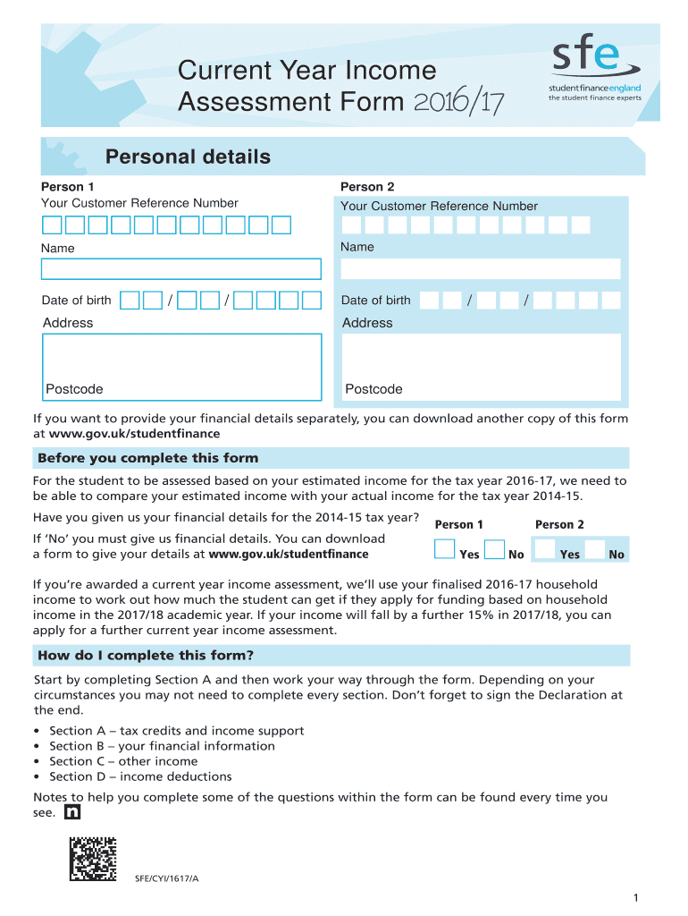 Fillable Online Current Year Income Assessment Form 201617 Fax Email ...