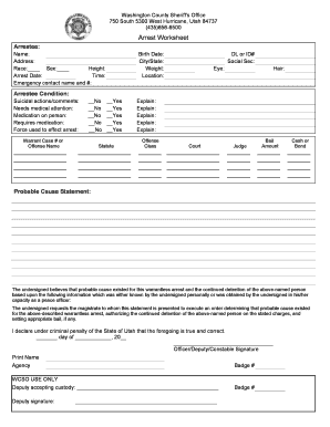 Fillable Online Arrest Worksheet - Washington County Sheriff039s Office ...