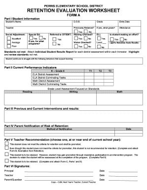 Fillable Online Retention Form A - perrisk12caus Fax Email Print ...