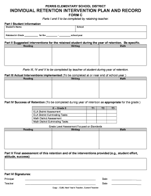 Fillable Online Retention Form C - Perris Elementary School District ...