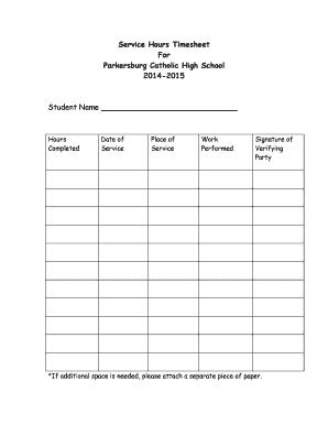 Fillable Online Service Hours Timesheet - Parkersburg Catholic High ...